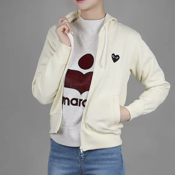 Play Comme Des Garcon Zip Hoodie With Black Heart - Beige