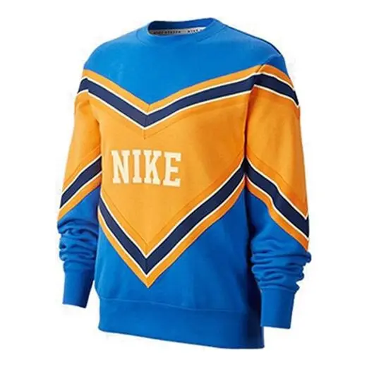 Nike Splicing Fleece Lined Knit Round Neck Pullover - Blue Orange