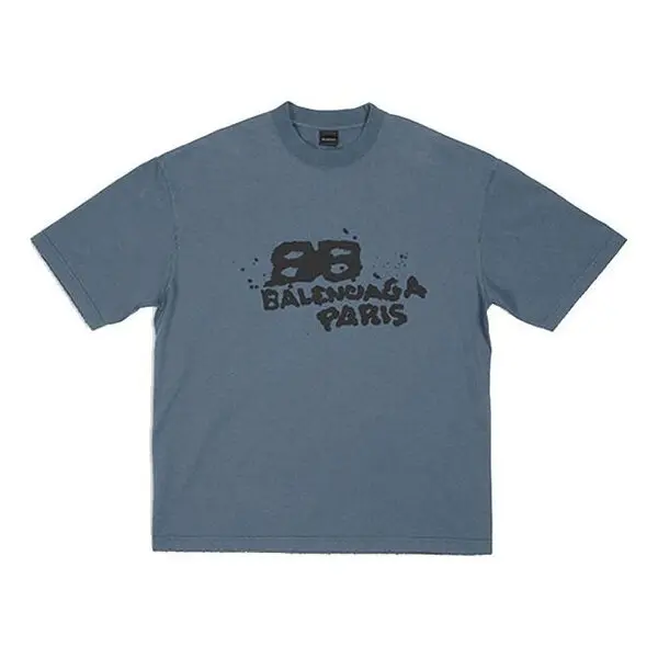 Balenciaga Hand-drawn Bb Icon T-shirt Medium Fit 'blue Black - Blue/black