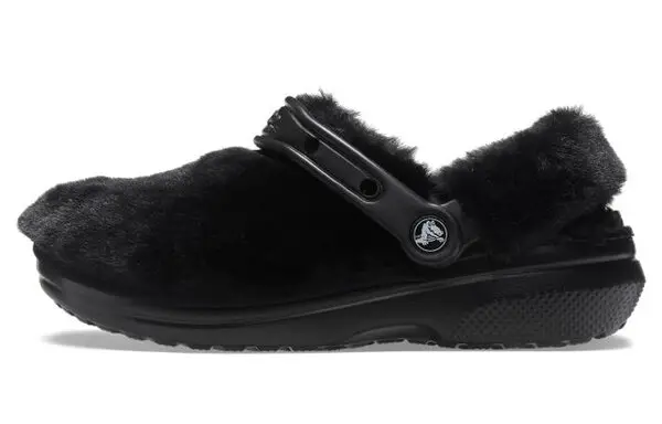 CROCS Classic Fur Sure Slip On Clogs - Black