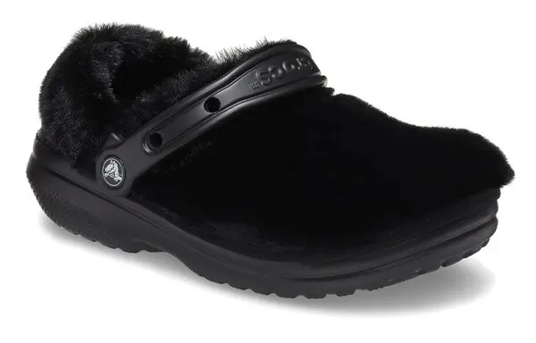 CROCS Classic Fur Sure Slip On Clogs - Black