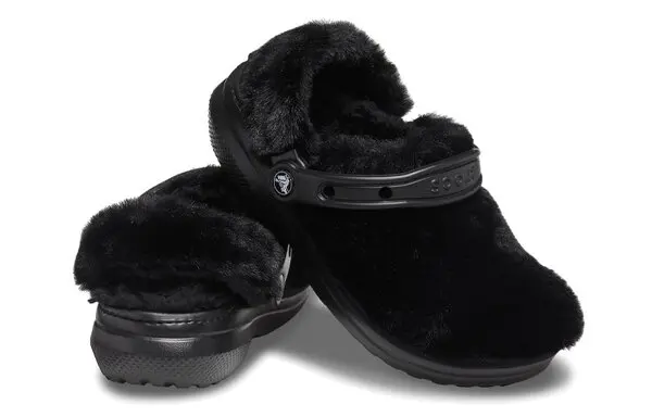 CROCS Classic Fur Sure Slip On Clogs - Black
