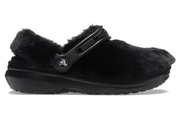 CROCS Classic Fur Sure Slip On Clogs - Black