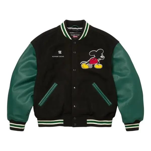 Supreme X Number Ine Mickey Varsity Jacket - Black