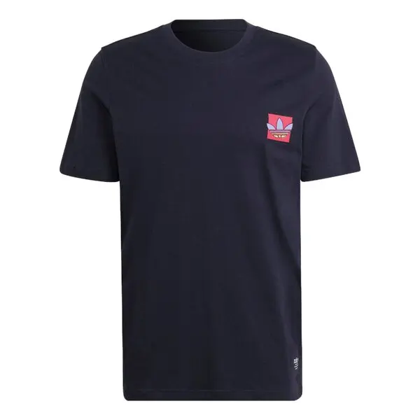 Adidas Originals Solid Color Logo Round Neck Short Sleeve Legendary Blue T-shirt - Default Color