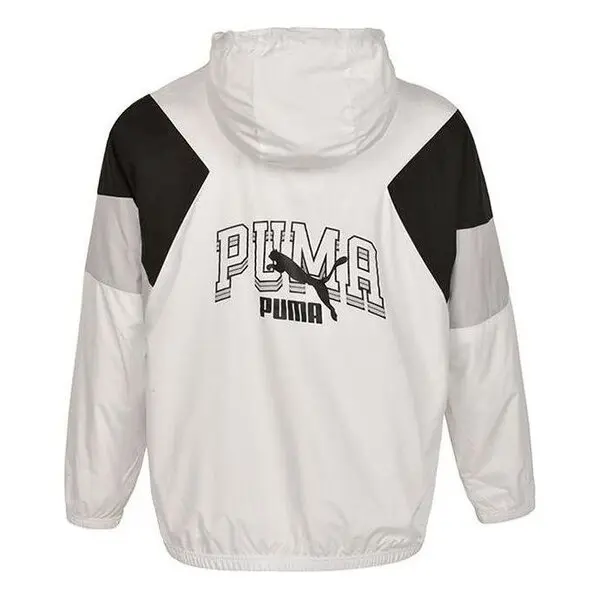 PUMA Colorblock Logo Hooded Jacket - White/black/grey