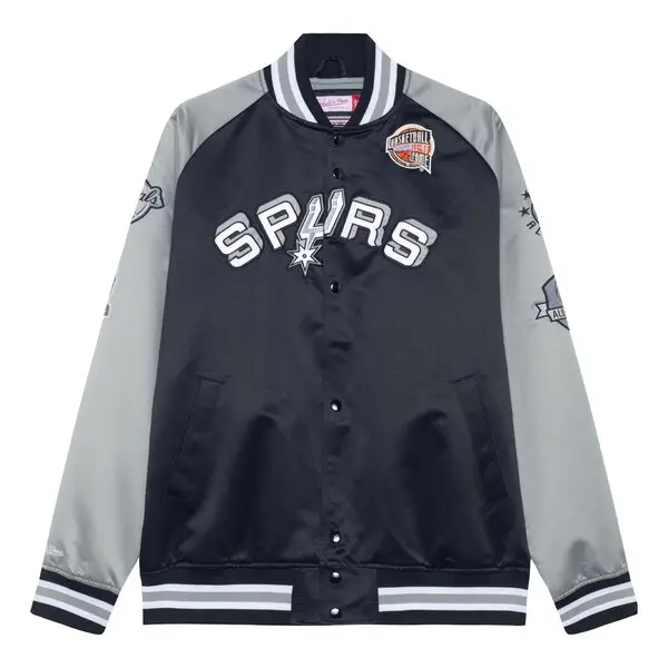 Mitchell & Ness X Nba Tony Parker 9 Spurs Hof N&n Satin Bomber Jacket - Black/grey