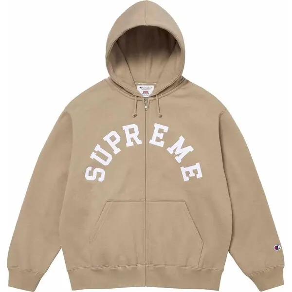 Supreme X Champion Zip Up Hooded Sweatshirt - Red/white