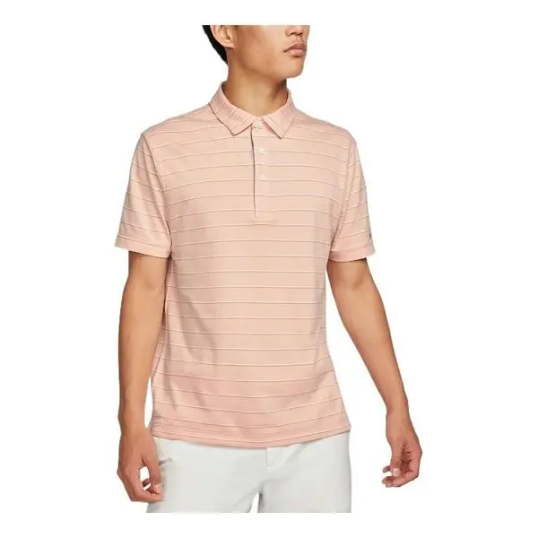 Nike Dri-fit Stripe Breathable Lapel Short Sleeve Arctic Orange Polo Shirt - Default Color