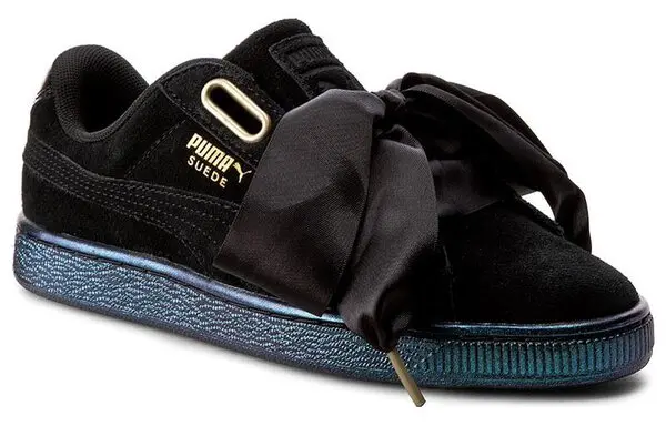 PUMA Suede Heart Satin Low Top Sneakers - Black/blue