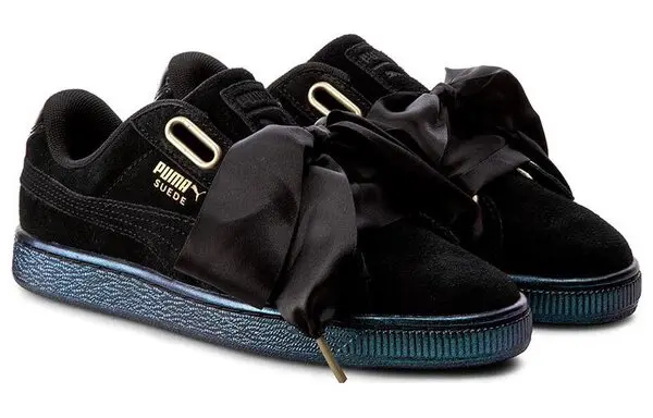 PUMA Suede Heart Satin Low Top Sneakers - Black/blue