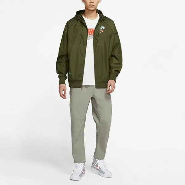 Nike Embroidered Logo Sports Woven Hooded Jacket Olive Green