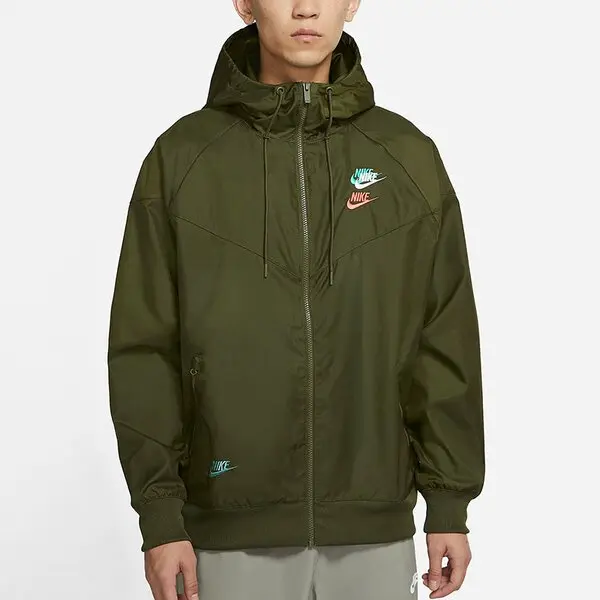 Nike Embroidered Logo Sports Woven Hooded Jacket Olive Green