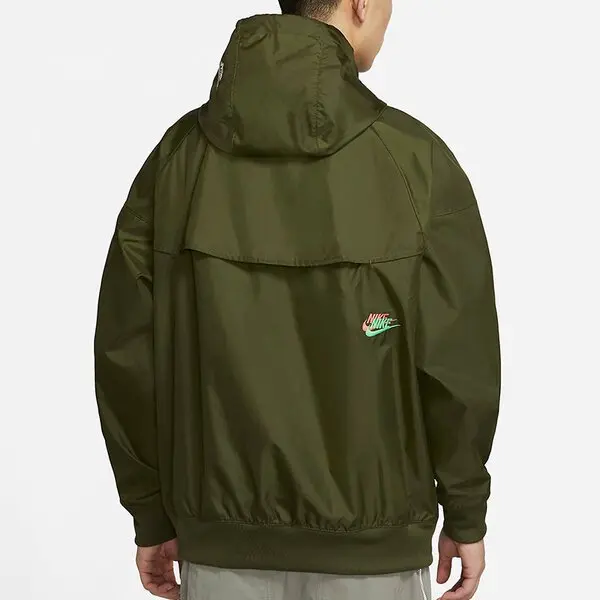 Nike Embroidered Logo Sports Woven Hooded Jacket Olive Green