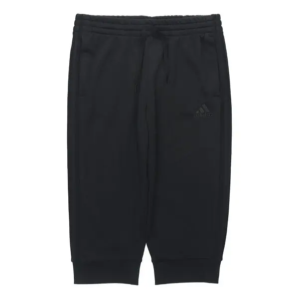 Adidas 3s Ft Tc 34pt Embroidered Logo Stripe Knit Bundle Feet Cropped Pants - Black