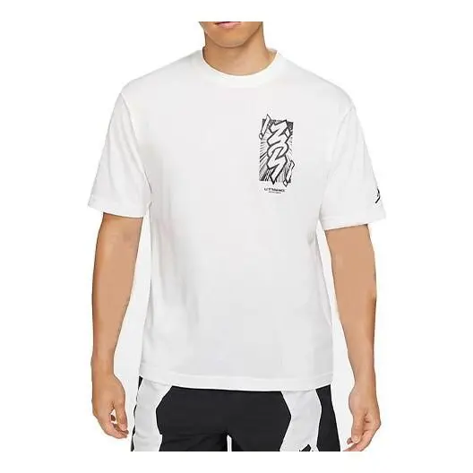 Nike Jordan Dri-fit Zion Basketball Printing Sports Knit Round Neck Short Sleeve T-shirt - White