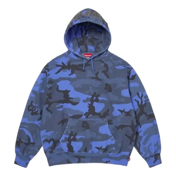 Supreme Ss26 Overdyed Studded Hooded Sweatshirt - Blue Camo
