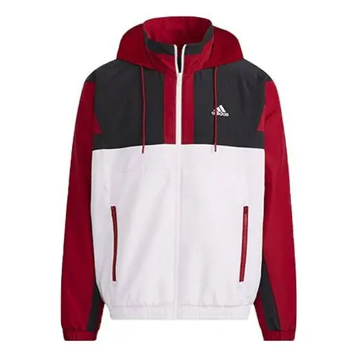 Adidas Colorblock Hooded Long Sleeve Zip-up Jacket - Whiteredmulti-color