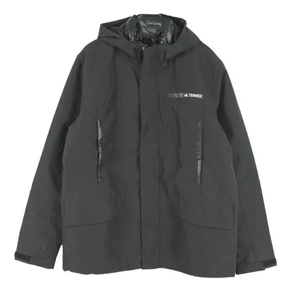 Adidas Solid Color Alphabet Short Zipper Hooded Down Jacket Black - Default Colorway