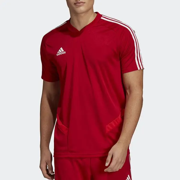 Adidas Solid Color Logo Printing V Neck Short Sleeve Red