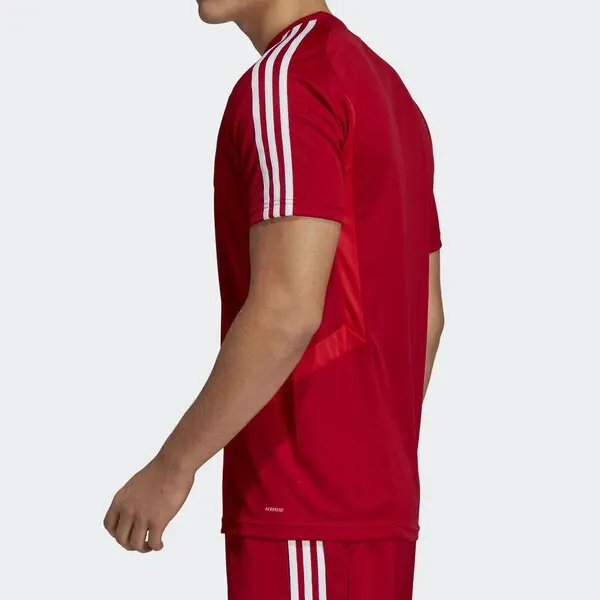 Adidas Solid Color Logo Printing V Neck Short Sleeve Red