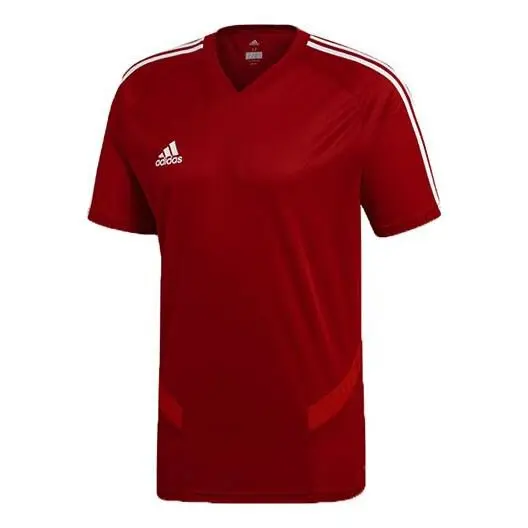 Adidas Solid Color Logo Printing V Neck Short Sleeve Red - Default Color