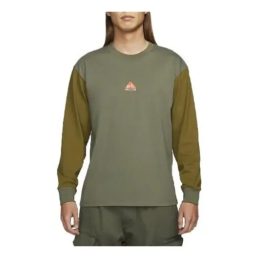 Nike Round Neck Pullover Colorblock Long Sleeves Green T-shirt