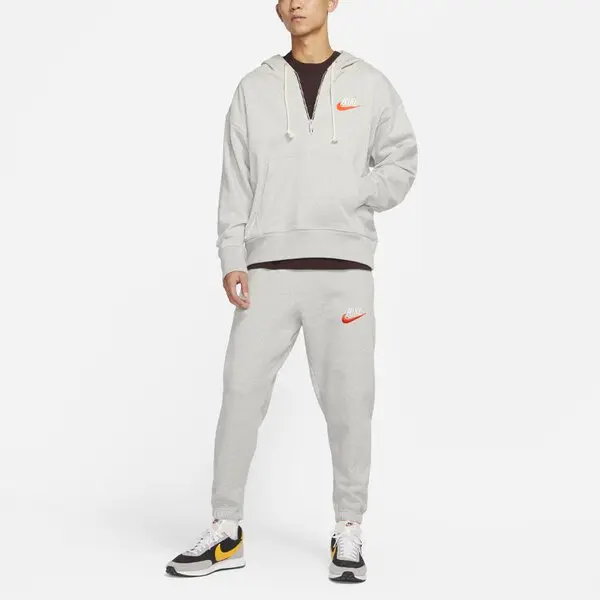 Nike Embroidered Logo Half-zip Hooded Knit Pullover - Grey