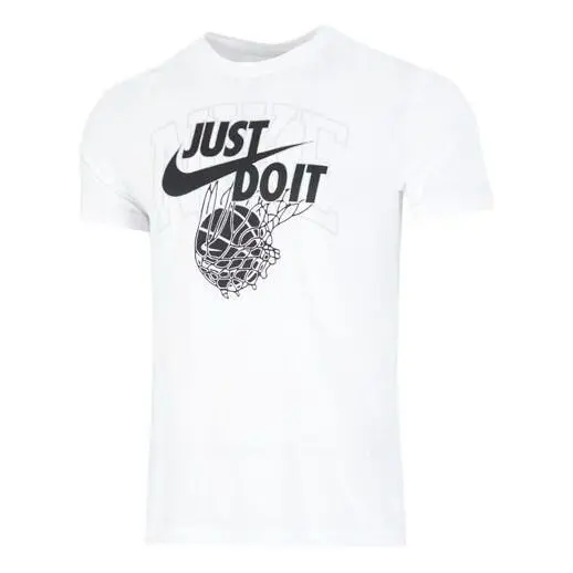 Nike Just Do It Logo Alphabet Printing Round Neck Short Sleeve White T-shirt - Default Color