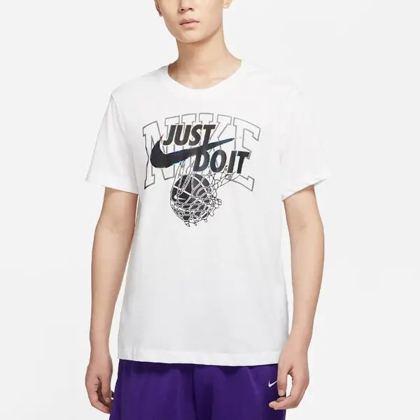Nike Just Do It Logo Alphabet Printing Round Neck Short Sleeve White T-shirt - Default Color