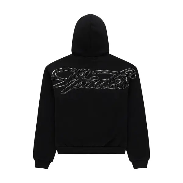SP5DER Rhinestone Script Full Zip Hoodie