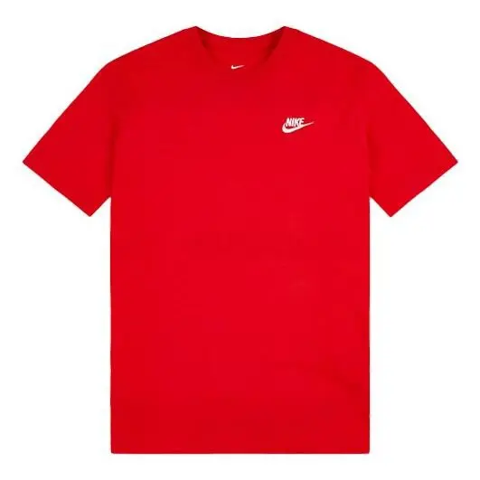 Nike Club Embroidered Logo Sports Round Neck Short Sleeve - Red