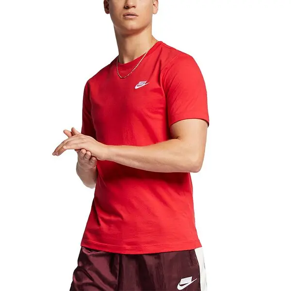 Nike Club Embroidered Logo Sports Round Neck Short Sleeve - Red
