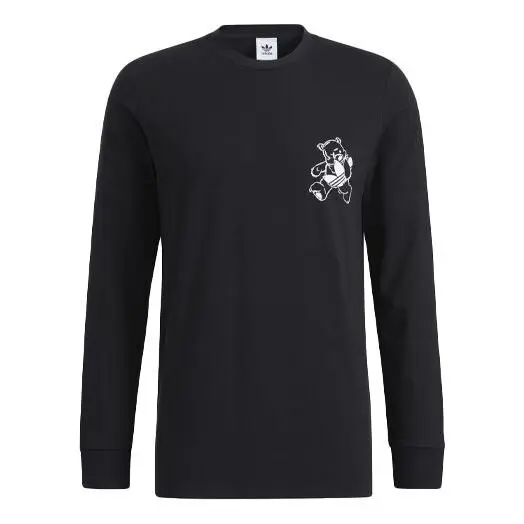 Adidas Originals Bear Printing Sports Round Neck Long Sleeves Black - Default Color