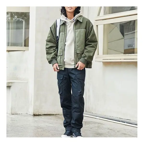 CONVERSE Colorblock Pocket Canvas Cargo Jacket - Green