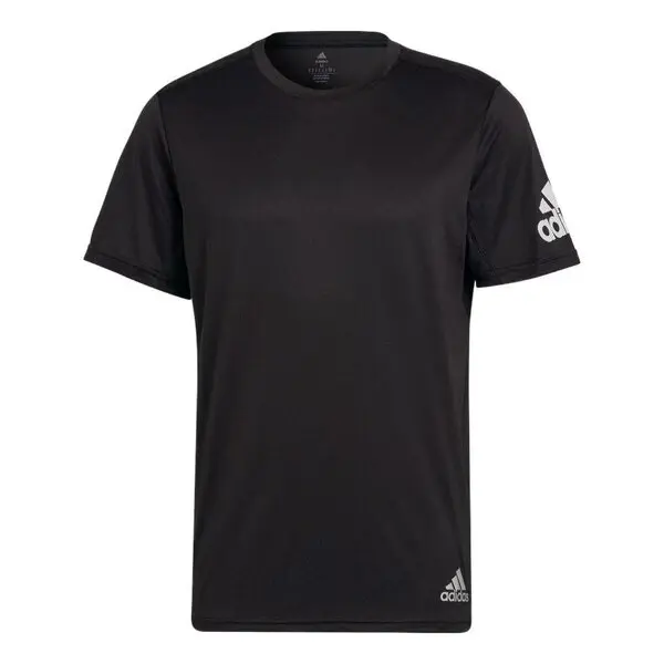 Adidas Shoulder Logo Printing Solid Color Round Neck Short Sleeve Black - Default Color