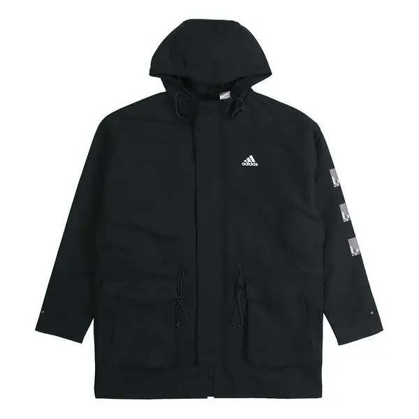 Adidas Woven Fleece Lined Hooded Jacket - Black