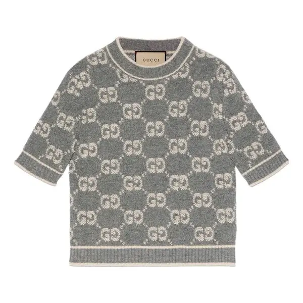 Gucci Gg Wool Bouclé Jacquard Top - Grey/ivory