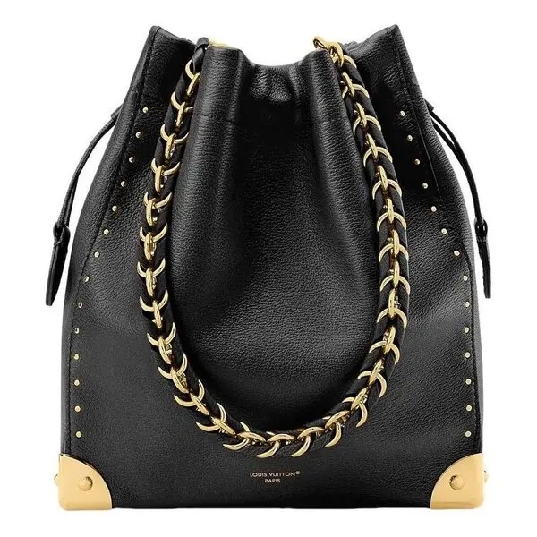 LOUIS VUITTON Calfskin Noé Trunk Bucket Bag With Gold Tone Hardware - Black
