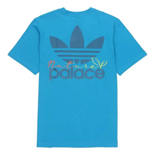 Adidas Originals X Palace Crossover Ss22 Back Logo Printing Short Sleeve Blue T-shirt - Multi-color