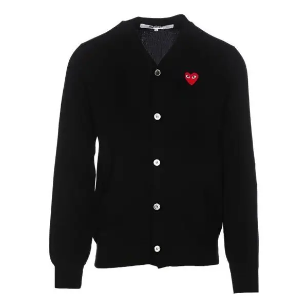 Play Comme Des Garcon Cardigan With Red Heart Applique - Black
