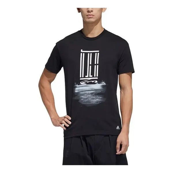 Adidas Wj T Gfx Logo Series Printing Sports Round Neck Short Sleeve - Black
