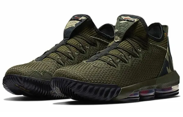 Nike Lebron 16 Low Camo Basketball Sneakers - Olive Green