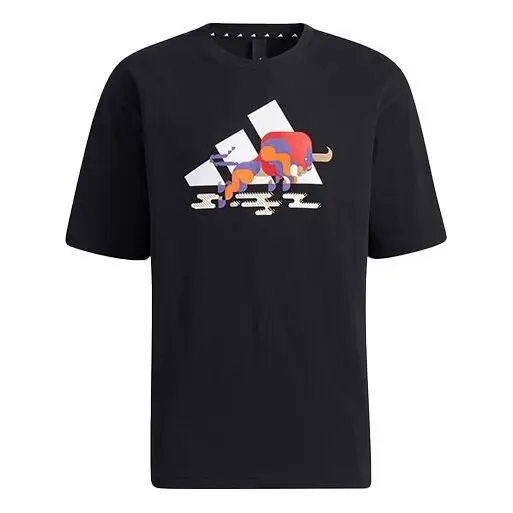 Adidas Cny Gfx T Subject Pattern Training Sports Short Sleeve - Black