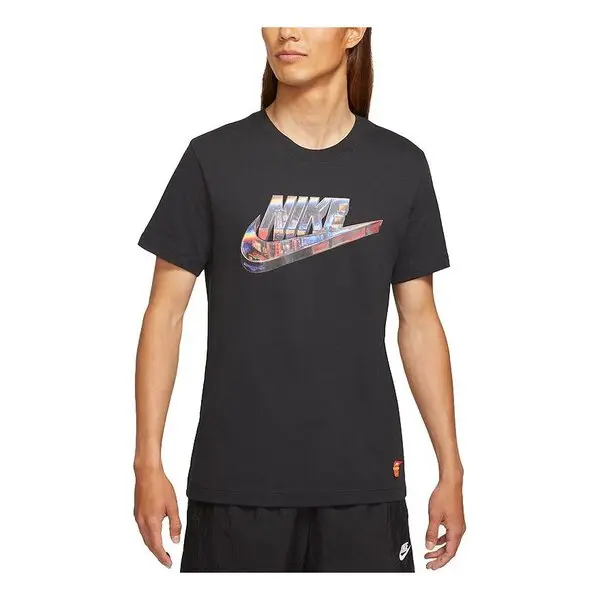 Nike 3d Logo Printing Sports Round Neck Short Sleeve - Black