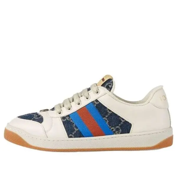 Gucci Screener Gg Canvas Denim Low Top Sneakers - Blue/ivory