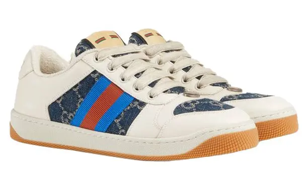 Gucci Screener Gg Canvas Denim Low Top Sneakers - Blue/ivory
