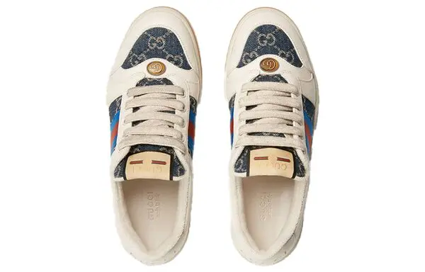 Gucci Screener Gg Canvas Denim Low Top Sneakers - Blue/ivory