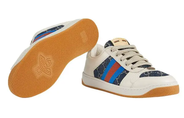 Gucci Screener Gg Canvas Denim Low Top Sneakers - Blue/ivory