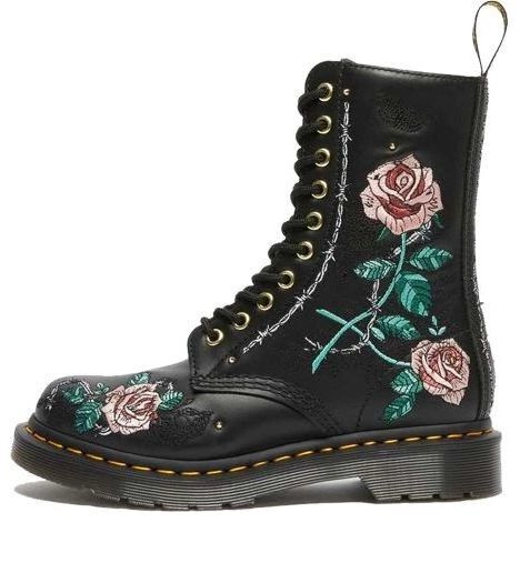 Dr. Martens 1490 Vonda Floral Leather Lace Up Boots - Black